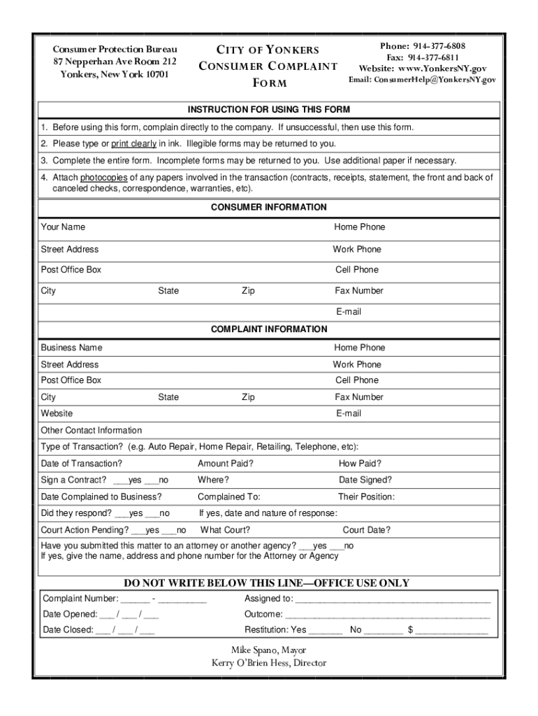 Fillable Online Consumer Complaint Form 022221 Fax Email Print - pdfFiller