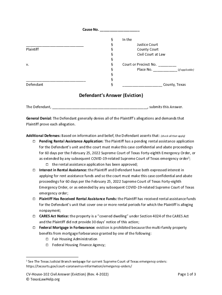 Fillable Online forms.texaslawhelp.orgsitesdefaultDefendant s Answer ...