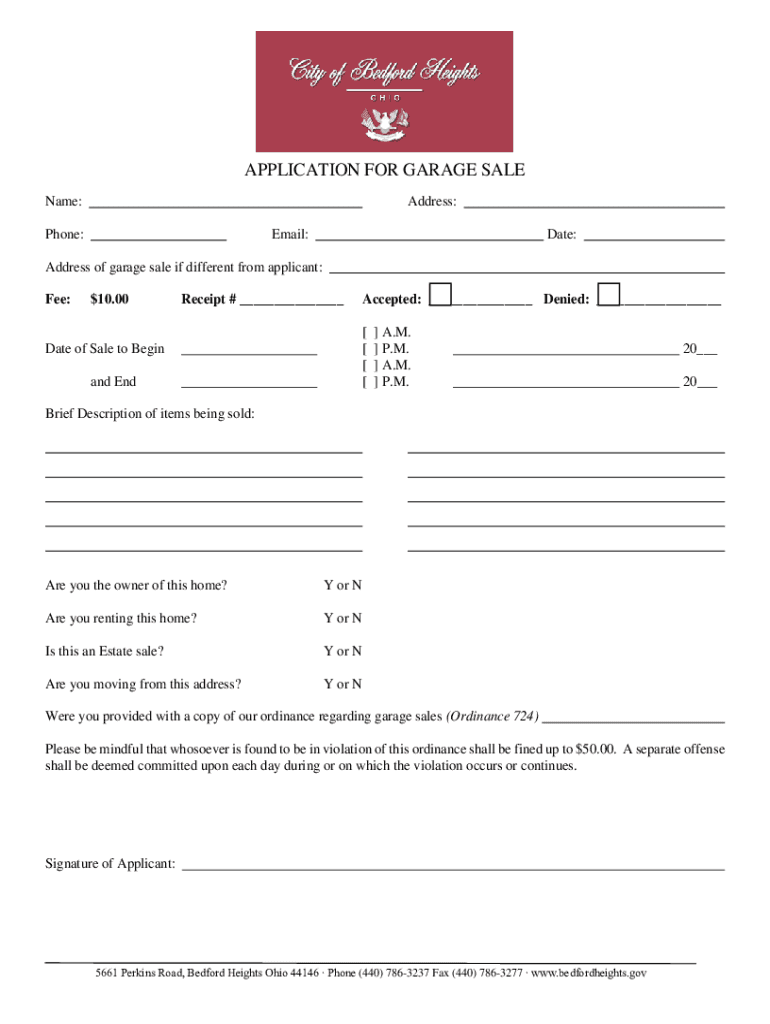 Fillable Online fill.ioGarage-Sale-Permit-Application---GARAGEFill ...