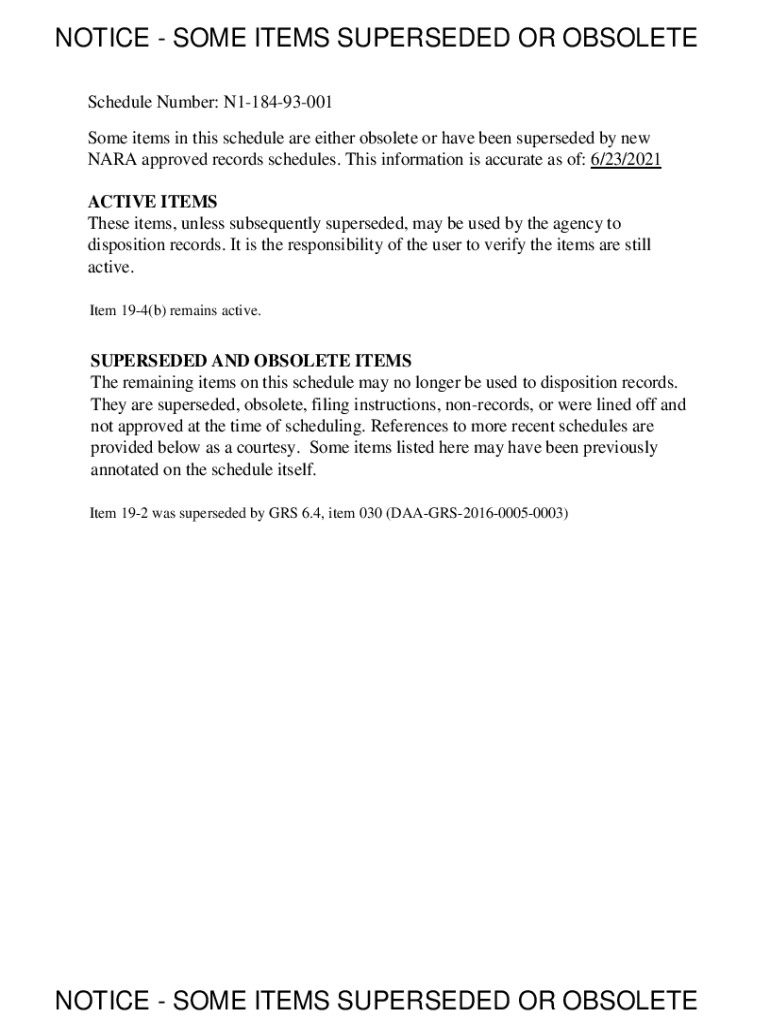 Fillable Online NOTICE - SOME ITEMS SUPERSEDED OR OBSOLETE - Archives ...