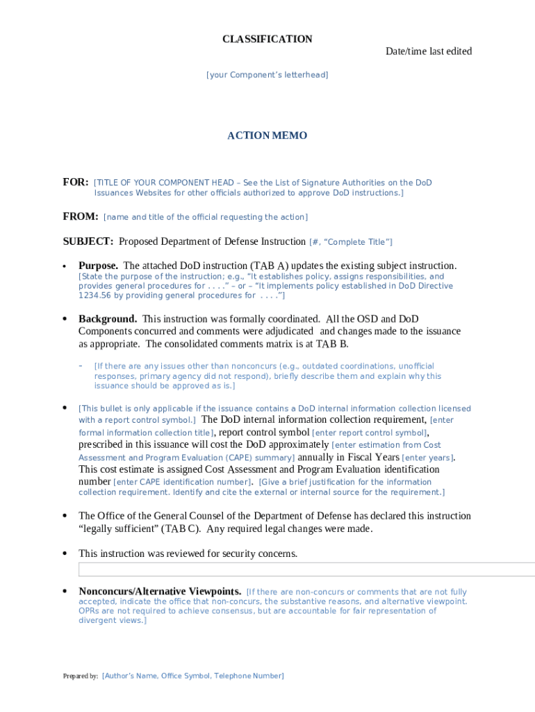 DoDI Memo - Washington Headquarters Services Doc Template | pdfFiller