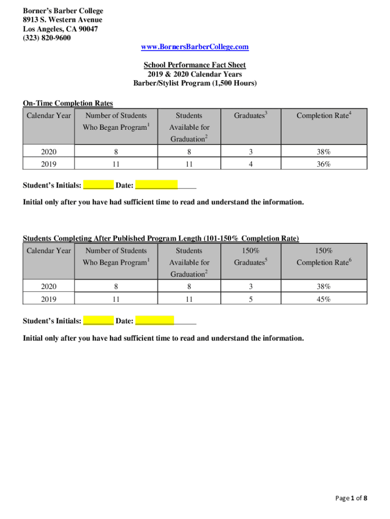Fillable Online Borner's Barber College 8913 S. Western Avenue Los ...