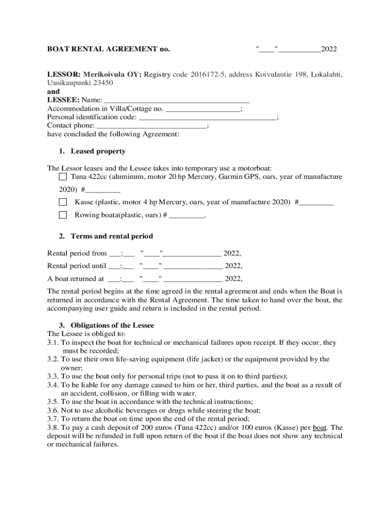 Fillable Online BOAT RENTAL AGREEMENT Fax Email Print - pdfFiller