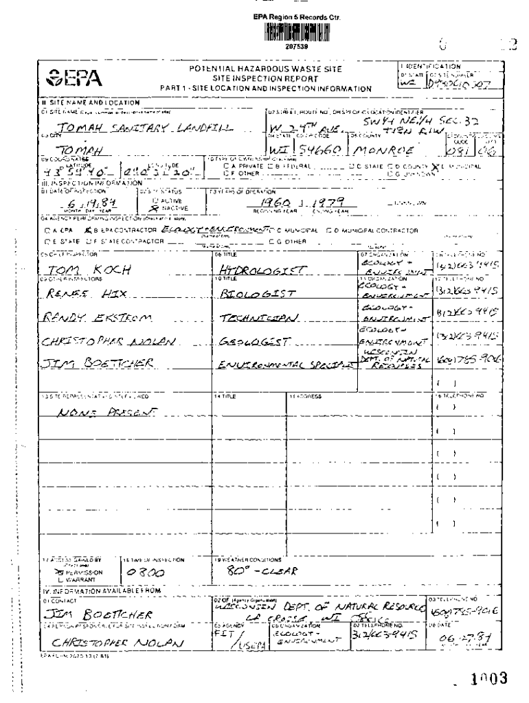 Fillable Online SITE INSPECTION REPORT Fax Email Print - pdfFiller