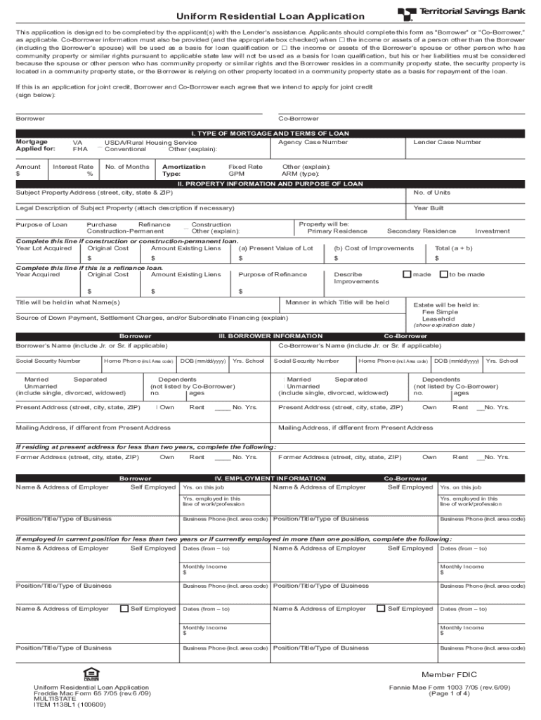 Fillable Online Uniform Residential Loan ApplicationUniform Residential ...