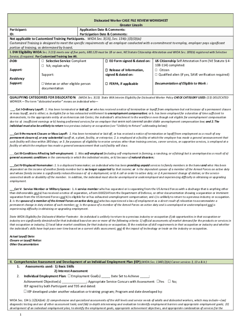 Fillable Online ajc.lincoln.ne.govwp-contentuploadsDislocated Worker ...