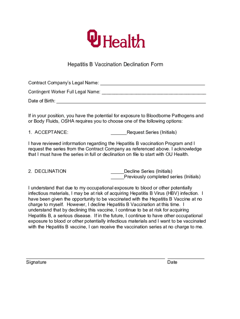 Fillable Online www.ouhealth.comHep-B-Declination-Form-CWHepatitis B ...