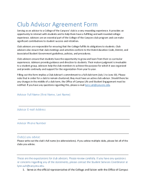 Fillable Online Club Advisor Agreement Form Fax Email Print - pdfFiller