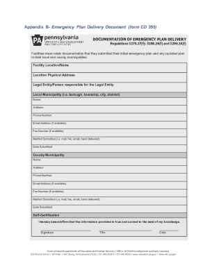 Fillable Online Appendix B- Emergency Plan Delivery Document (form CD 355) Fax Email Print ...
