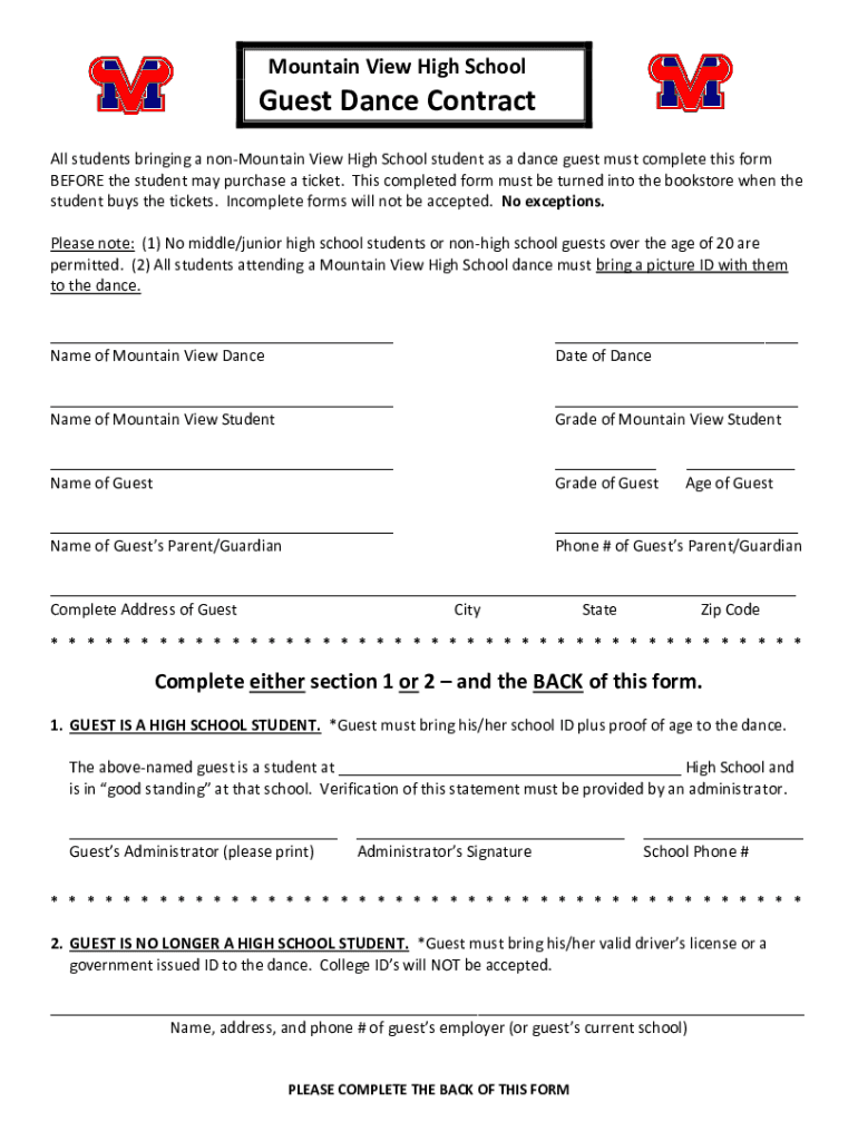 Fillable Online www.mpsaz.orgbookstorefilesMountain View High School Guest Dance Contract Fax ...