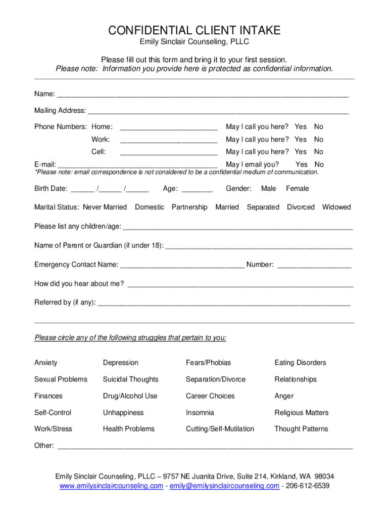 Fillable Online www.emilysinclaircounseling.comforms-policiesKirkland ...
