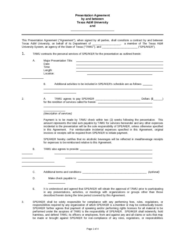 Presentation Agreement Contracts Tamu Doc TemplatepdfFiller Doc 