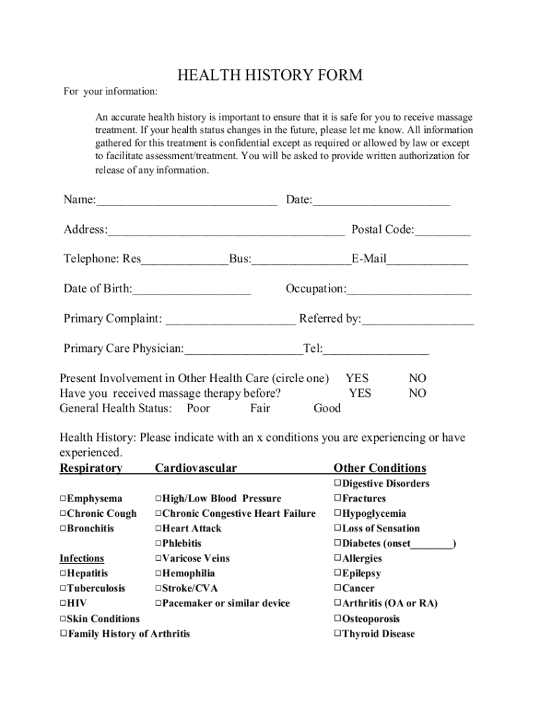 Fillable Online General Medical History Forms (100% Free) - Word ...