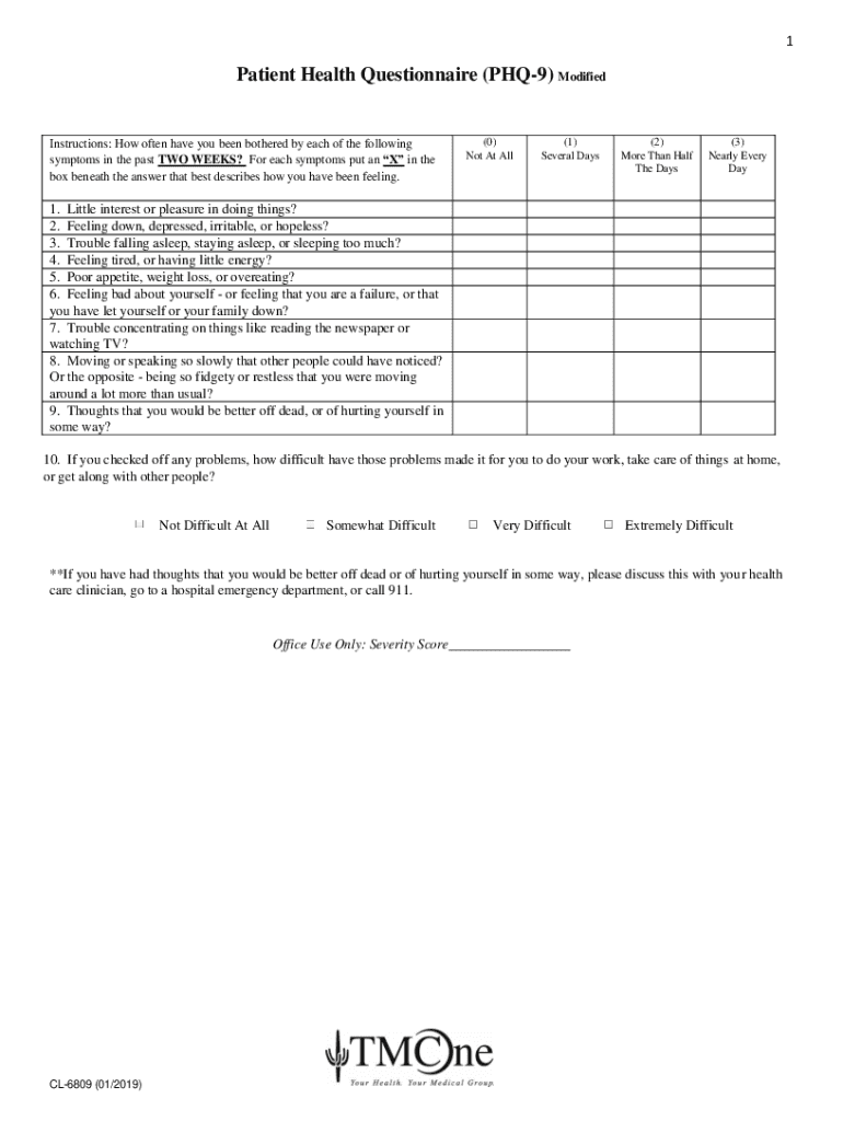 Fillable Online Patient Health Questionnaire-9 (PHQ-9) - Mental ...