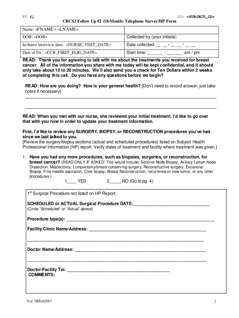 Fillable Online unclineberger.orgcbcswp-contentCBCS3 Follow Up #1 (Nine ...