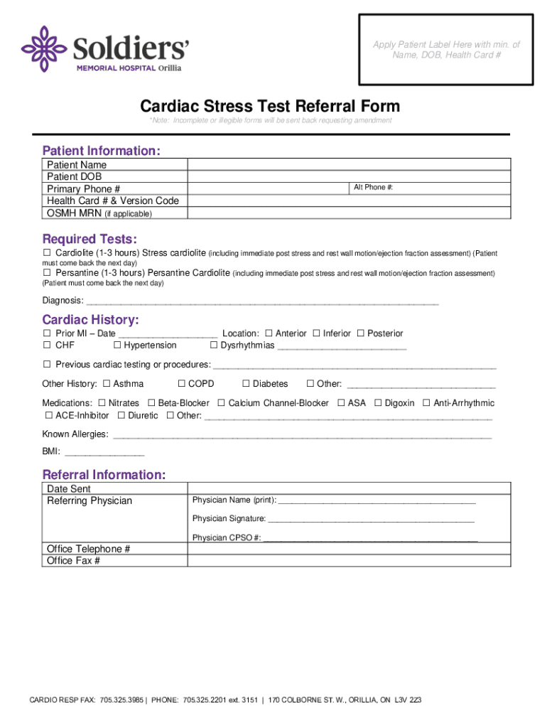 Fillable Online www.osmh.on.cauploads2022Cardiac Rehabilitation ...