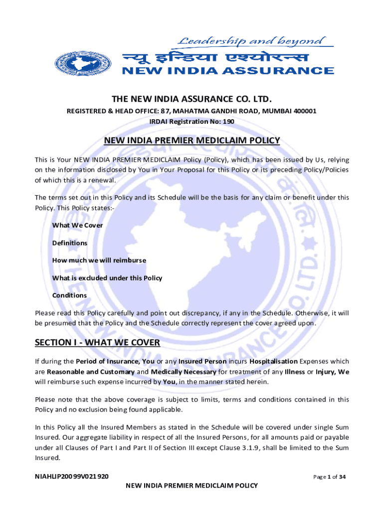 Fillable Online newindia.co.inThe New India Assurance (India's Premier ...