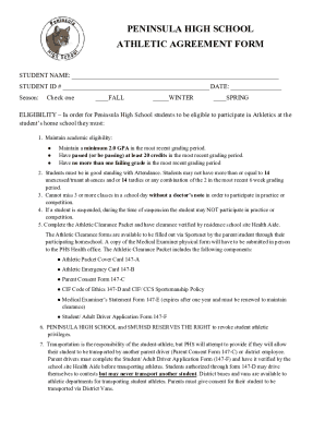 Fillable Online www.smuhsd.orgsitehandlersPENINSULA ALTERNATIVE HIGH SCHOOL ATHLETIC AGREEMENT ...