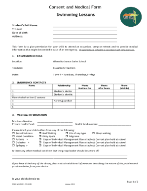 Fillable Online Permission To Swim Form - Fill Out and Sign Printable ...