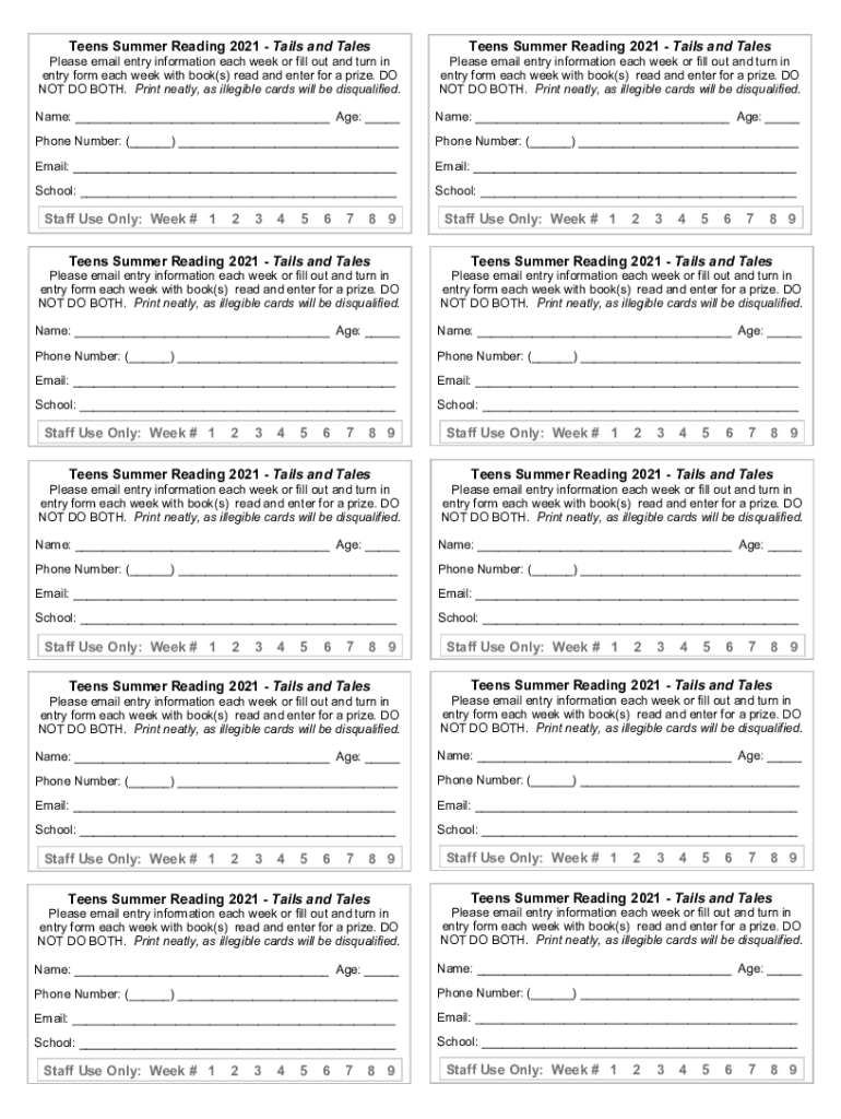 Fillable Online summerreading.pcls.usget-startedteensTeens - Summer ...