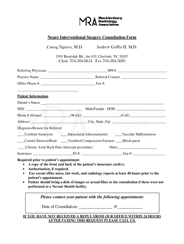 Fillable Online Neuro Interventional Surgery Consultation Form - mra-ir.com Fax Email Print ...