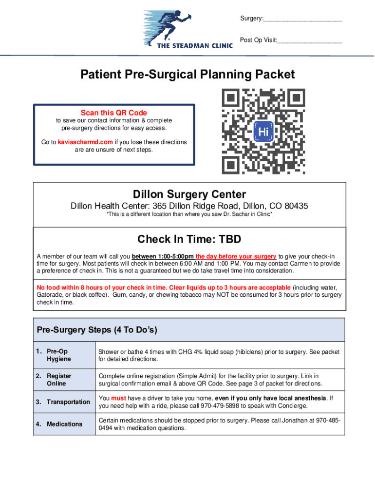 Fillable Online Patient Pre-Surgical Planning Packet - Dr. Kavi Sachar ...