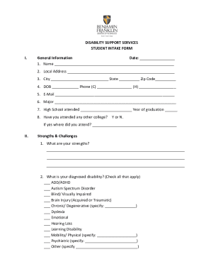 Fillable Online DISABILITY SUPPORT SERVICES STUDENT INTAKE FORM I ...