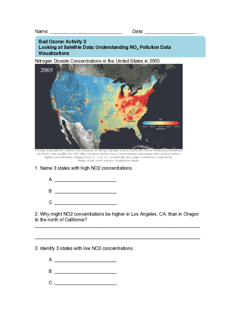 Fillable Online Bad Ozone: Activity 2 Looking at Satellite Data: Understanding NO2 ... Fax Email ...