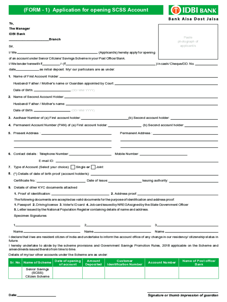 Fillable Online (FORM - 1) Application for opening PPF Account - IDBI ...