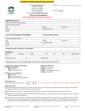 Fillable Online Entrance Permit Application Call (515) 286-3352 to Schedule an ... Fax Email ...