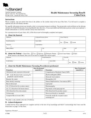Fillable Online 17430.pdf. Health Maintenance Screening Benefit Claim ...
