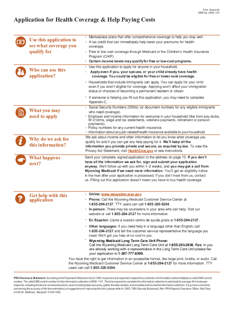 Fillable Online Application for Health Coverage & Help Paying Costs OMB ...