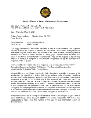 Fillable Online Notice of Intent to Award a Sole Source Procurement ...