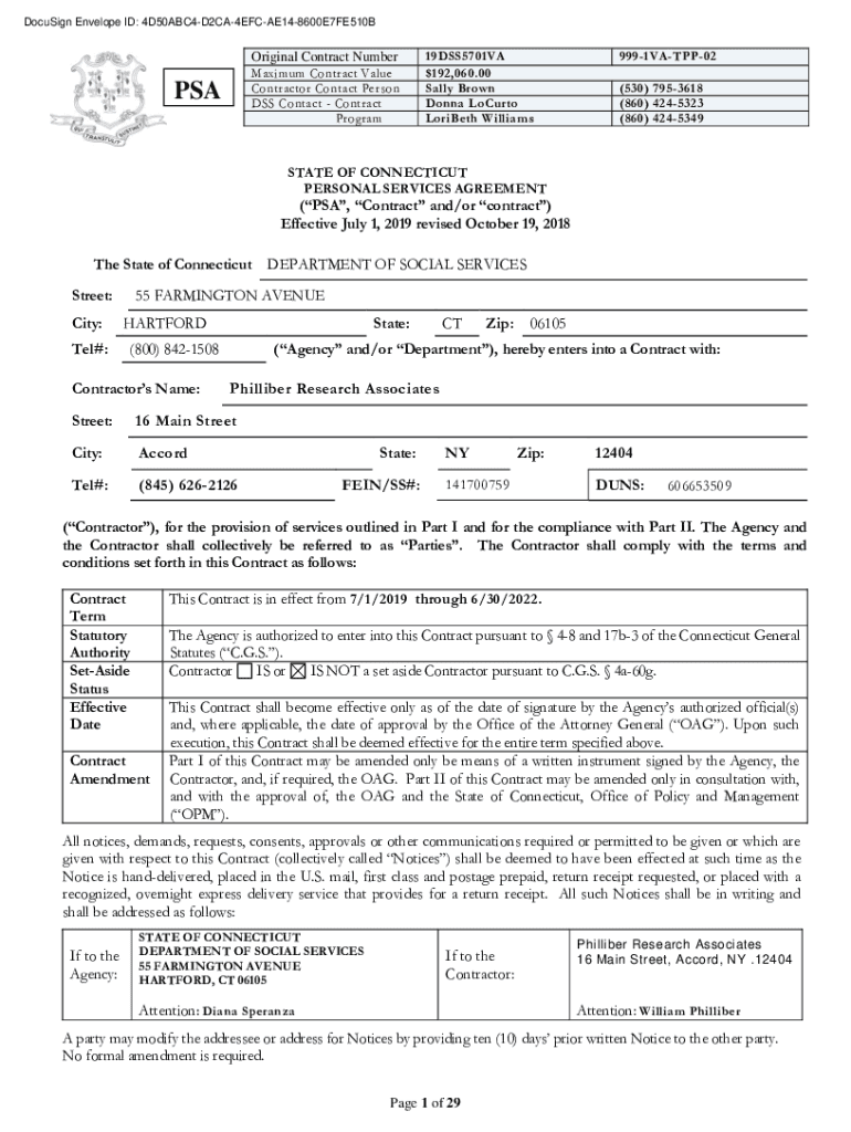 Fillable Online (PSA, Contract and/or contract) Effective July 1, 2019 ...