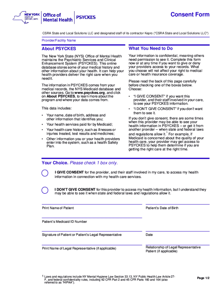 Fillable Online health ny Prefilled PSYCKES Consent Form - New York ...