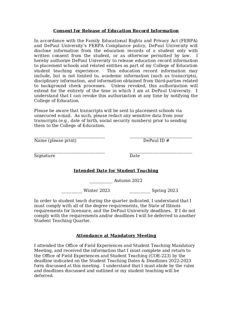 Student Consent and Authorization for Release of Educational Records ...