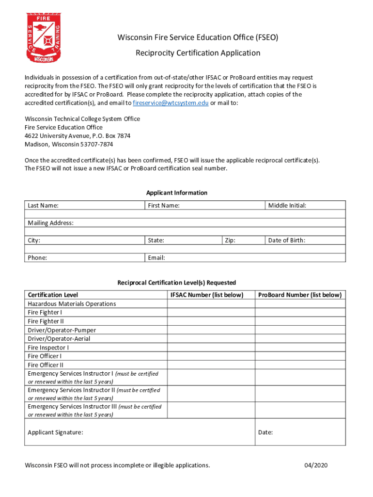 Fillable Online FSEO Reciprocity Application Form Fax Email Print ...