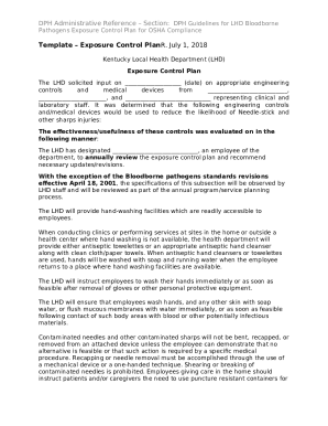 Local Health Department Exposure Control Plan - Template (OSHA ...