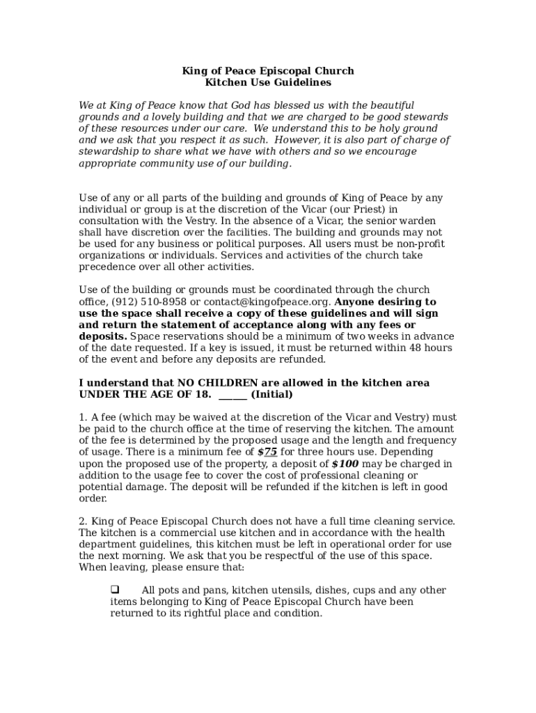 King of Peace Episcopal Church Facility Use Guidelines Doc Template ...