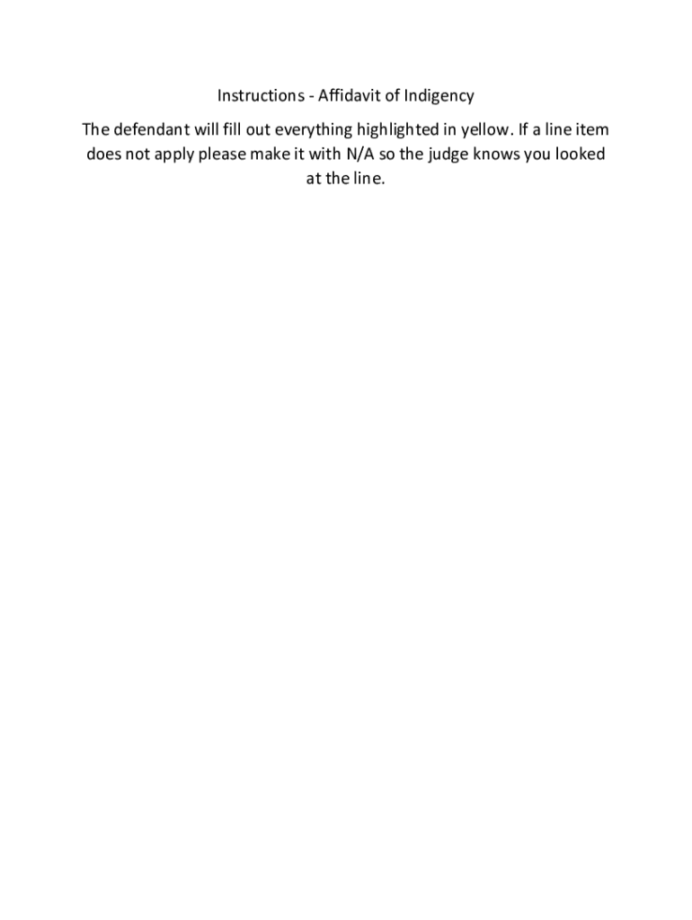 Fillable Online Instructions - Affidavit of Indigency The defendant ...