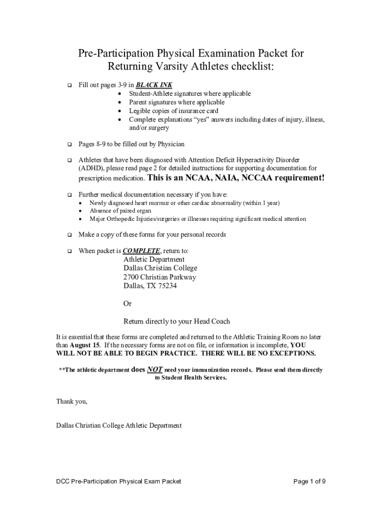 Fillable Online Fillable Online Pre-Participation Physical Examination ...