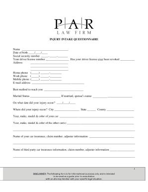Fillable Online Personal Injury Intake Form New Client Intake Form Fax ...