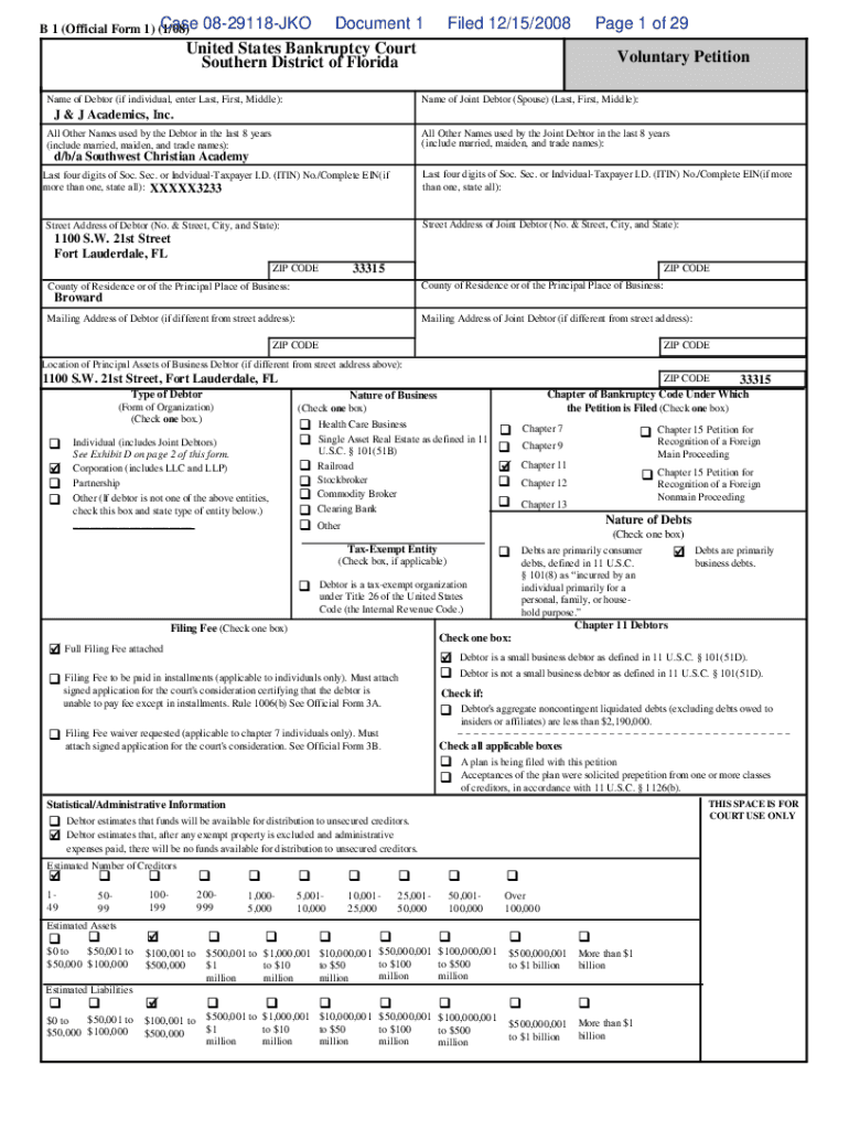 Fillable Online 08-29118-JKO Document 1 Fax Email Print - pdfFiller