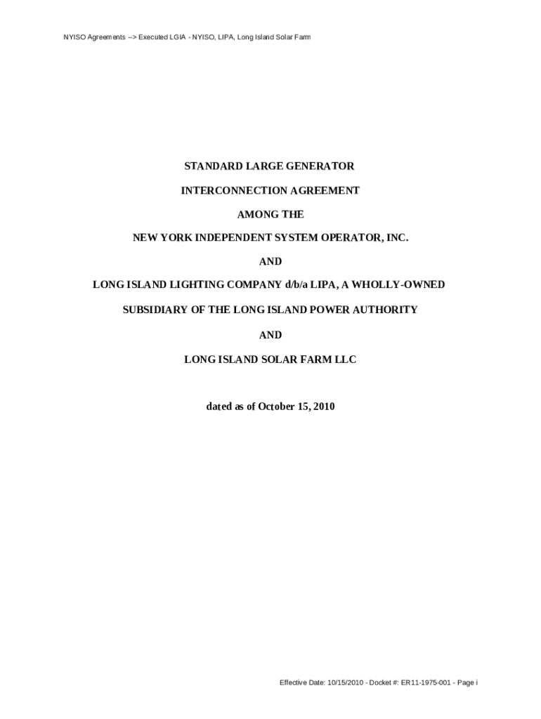STANDARD LARGE GENERATOR INTERCONNECTION AGREEMENT AMONG THE NEW YORK ...