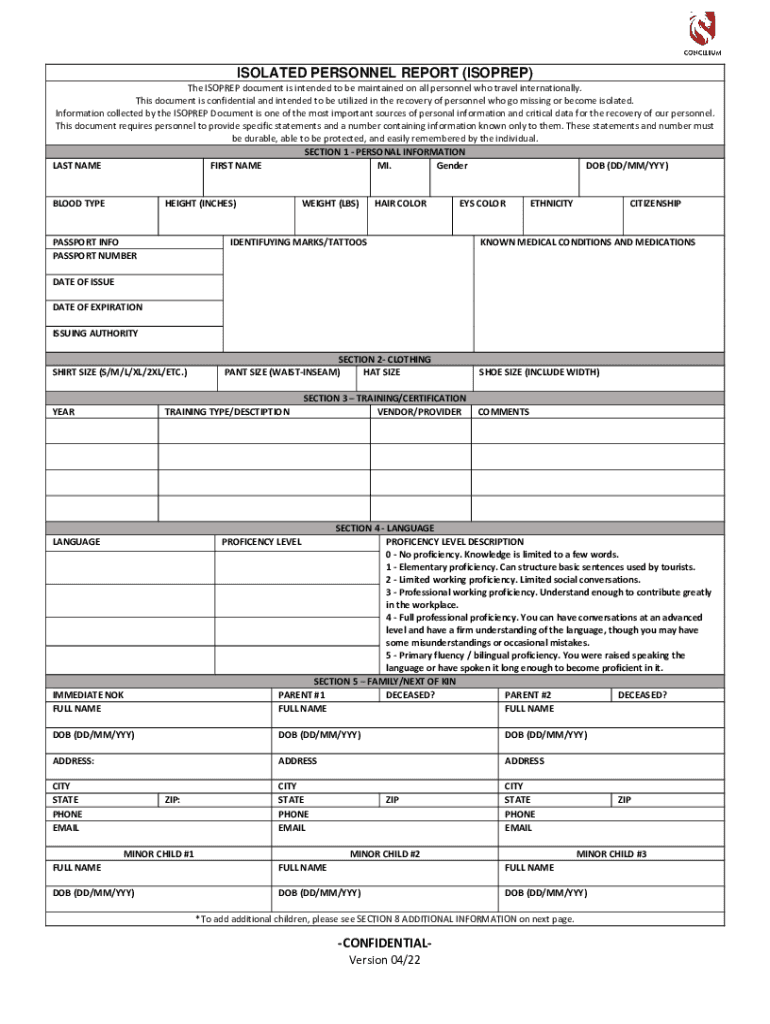 Fillable Online DA FORM 1833, ISOLATED PERSONNEL REPORT (ISOPREP ...