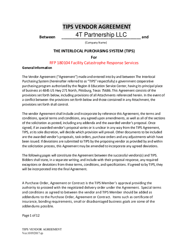 Fillable Online THE INTERLOCAL PURCHASING SYSTEM (TIPS) For RFQ 170103 ...