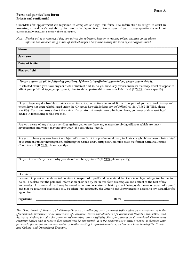 Fillable Online Form A Personal particulars formPrivate and ...
