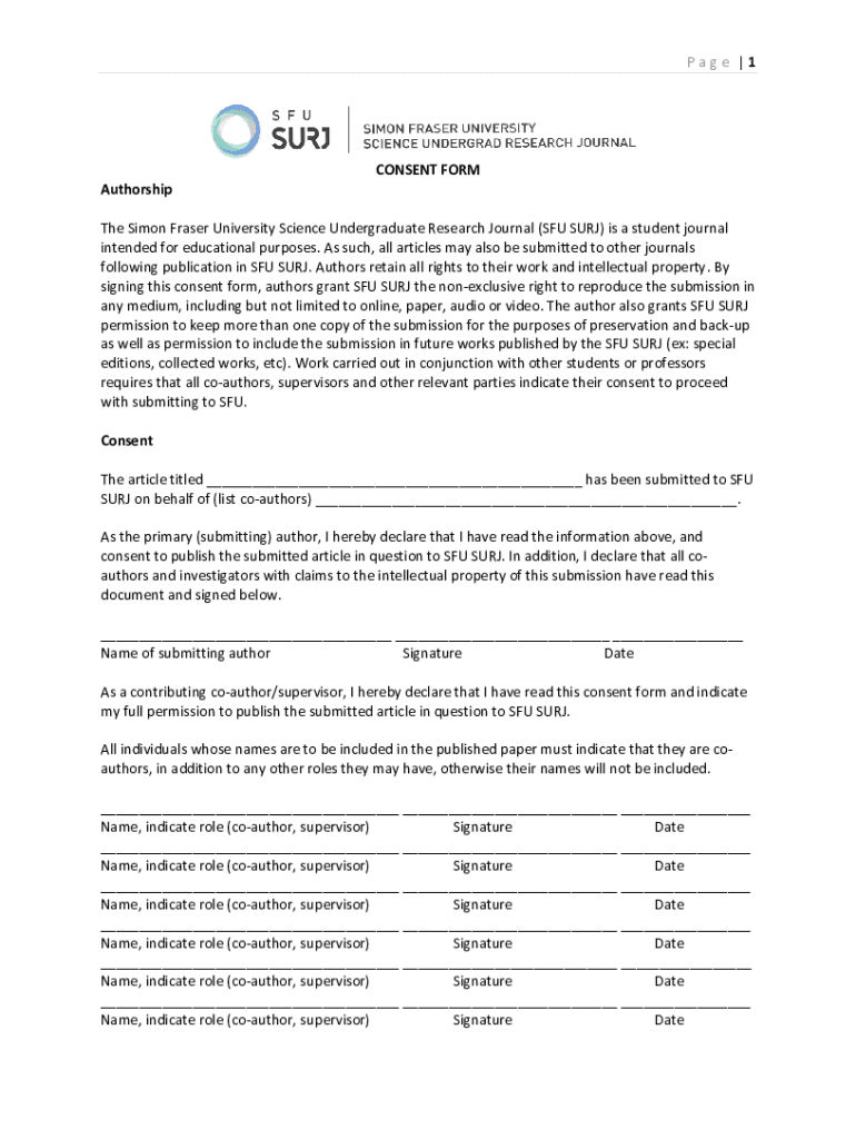 Fillable Online journals sfu journals.sfu.ca sfusurj publicCONSENT FORM ...