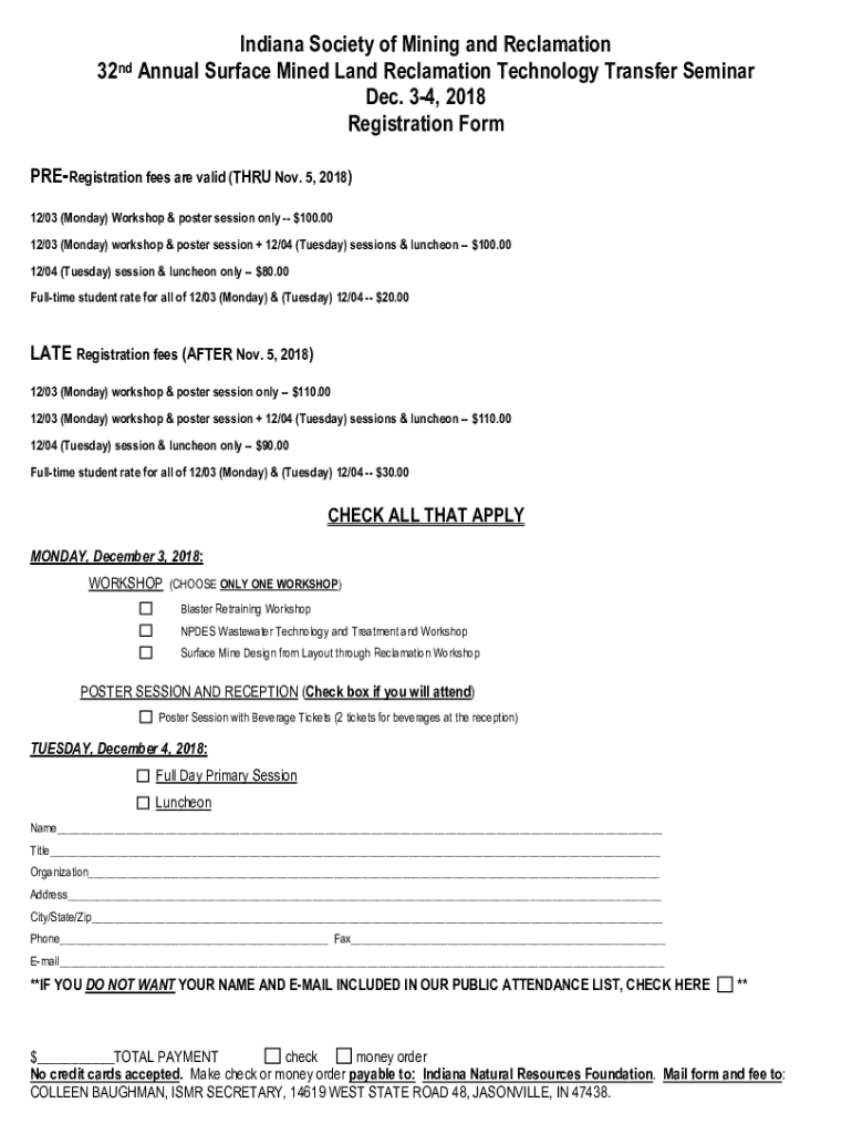 Fillable Online 18th Annual Surface Mined Land Reclamation Technology Transfer Seminar Fax Email ...