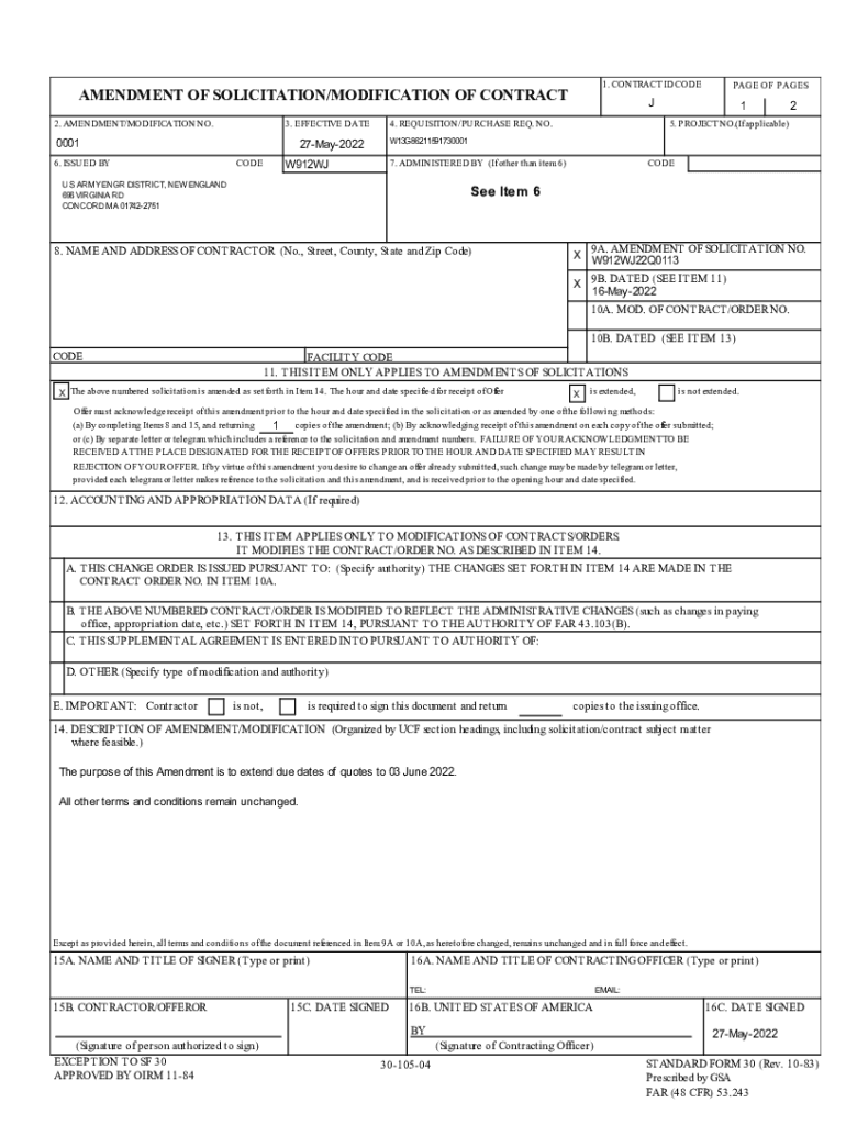 Fillable Online 1. CONTRACT ID CODE AMENDMENT OF SOLICITATION ...